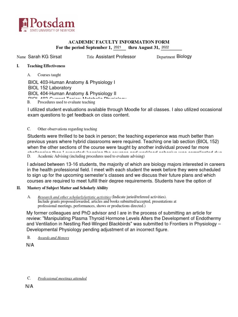 Faculty Information and Evaluation Form | PDF | Doctor Of Philosophy
