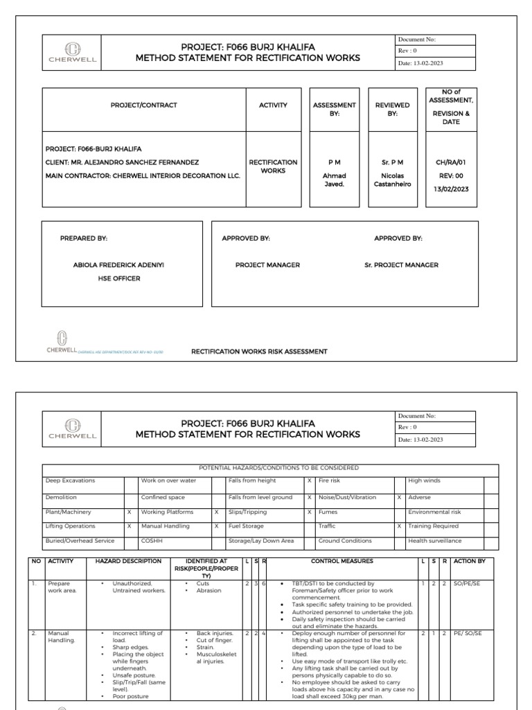 Rectification Work Risk Assessment | PDF | Scaffolding | Personal ...