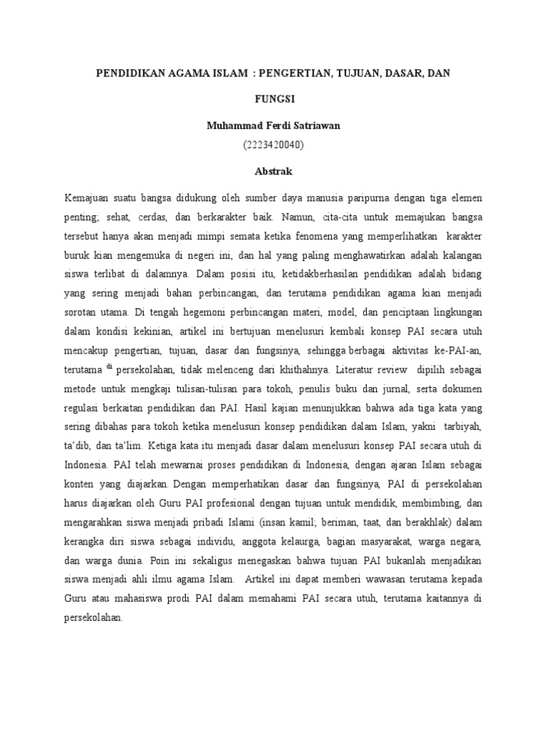 Jurnal - Pendidikan Agama Islam - Ferdi | PDF