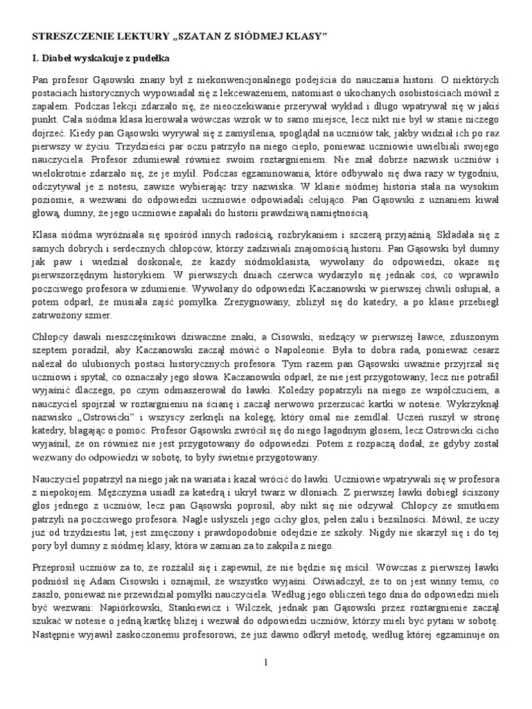 Streszczenie Lektury Szatan Z Siodmej Klasy | PDF