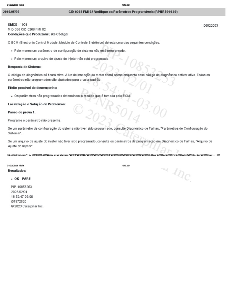 CID 0268 FMI 02 Verifique Os Parâmetros Programáveis (RPNR5014-00 ...