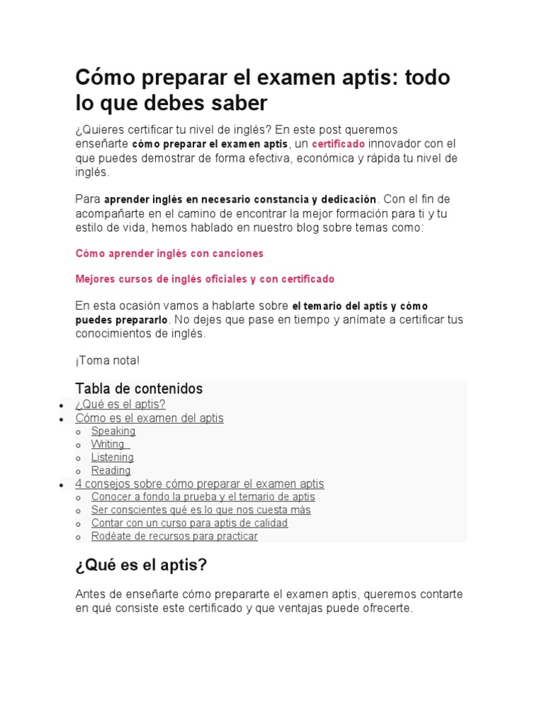 Cómo Preparar El Examen Aptis | PDF