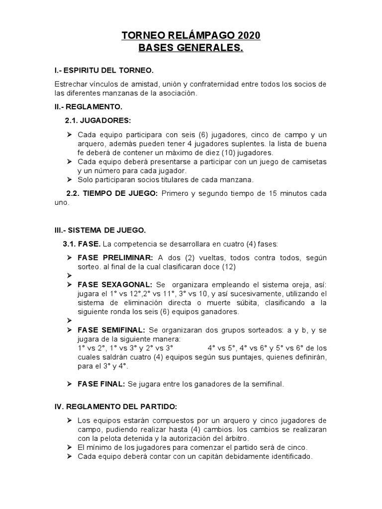 Bases Del Campeonato Relampago | PDF | Deportes de equipo | Deportes