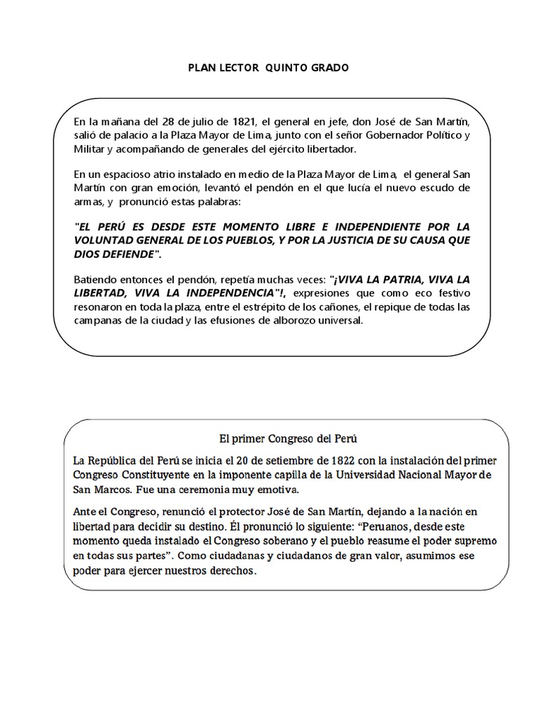 Plan Lector Quinto Grado | PDF
