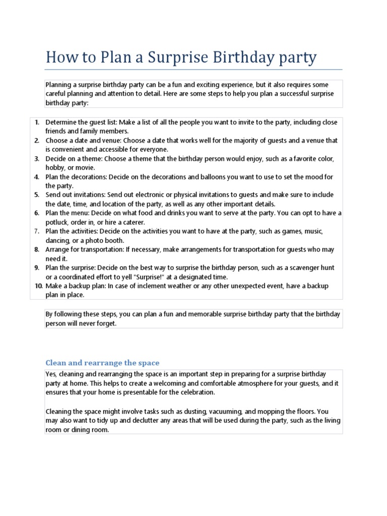 How To Plan A Surprise Birthday Party | PDF | Career & Growth