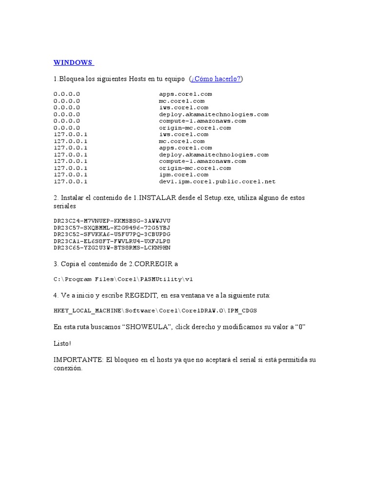 Bloqueo de Hosts para Instalación de Corel | PDF