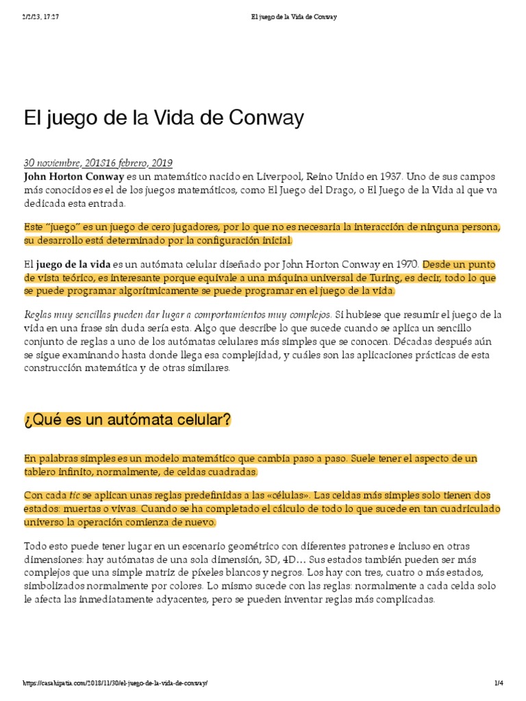 El Juego de La Vida de Conway | PDF | Matemáticas