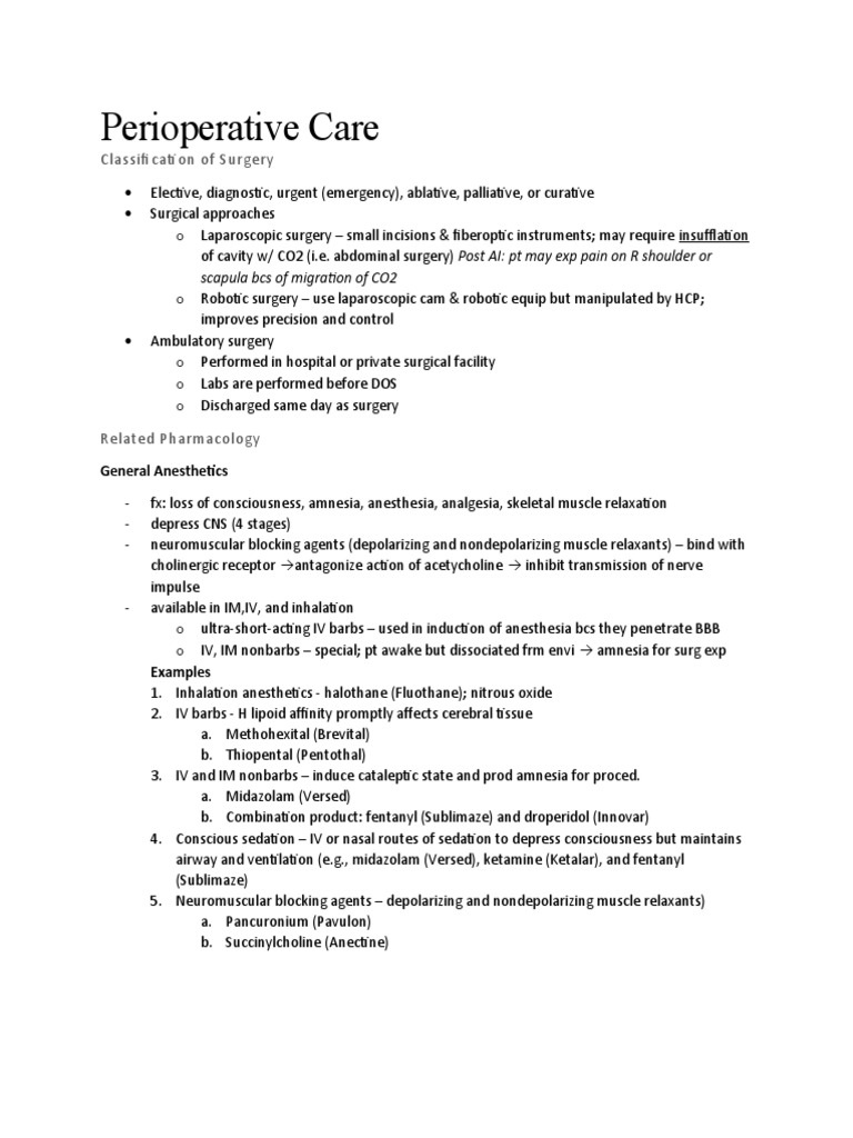 Perioperative Care | PDF | Science & Mathematics
