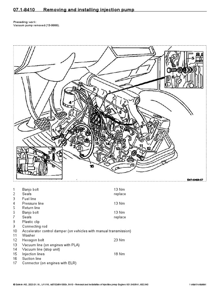 8410 - Removal and Installation of Injection Pump Engines 601.940 & 941 ...