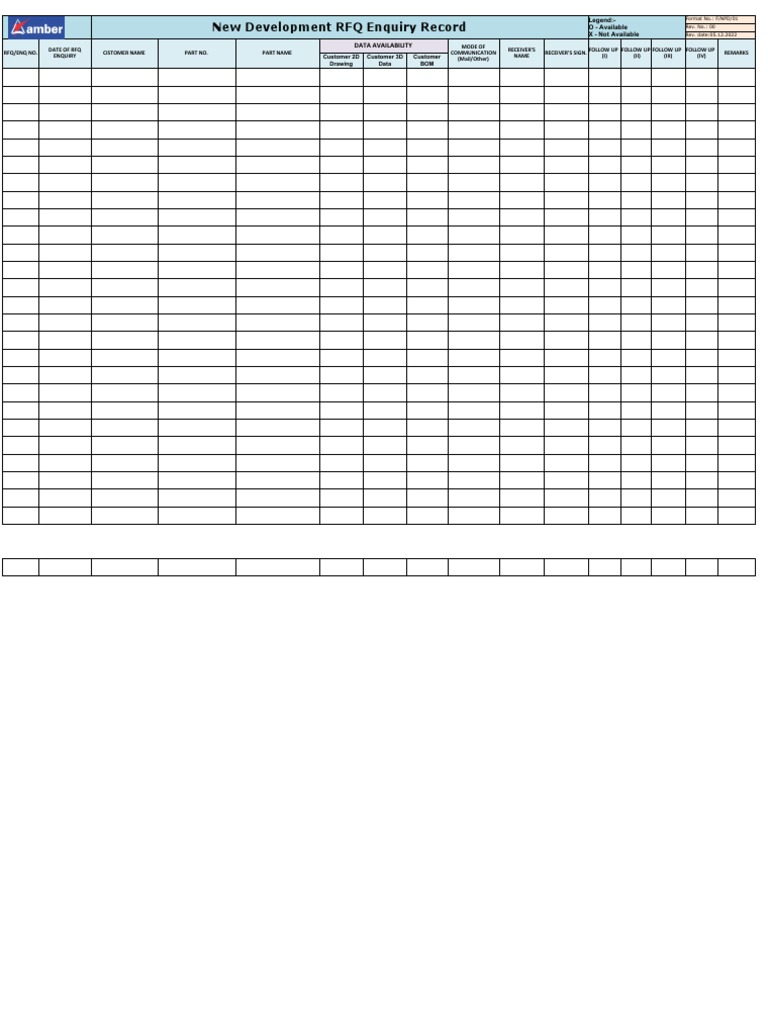 RFQ Enquiry Record Template | PDF