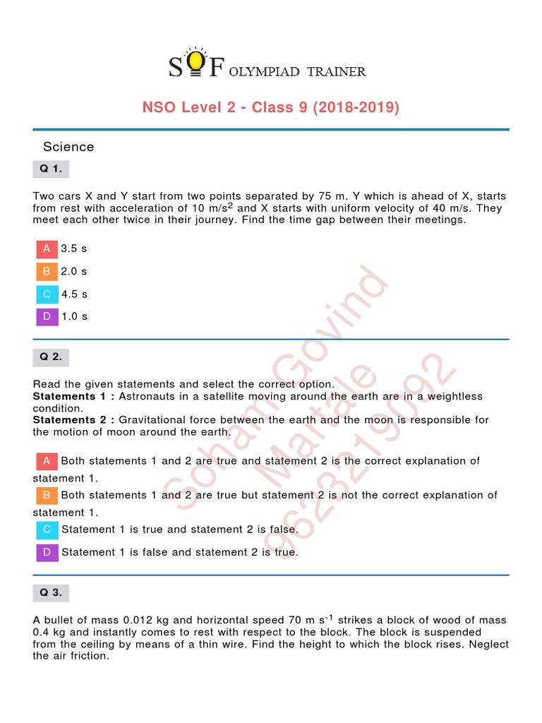 NSO Level 2 - Class 9 (2018-2019) | PDF | Ion | Solubility
