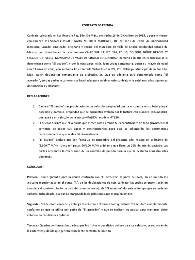 Contrato de Prenda | PDF