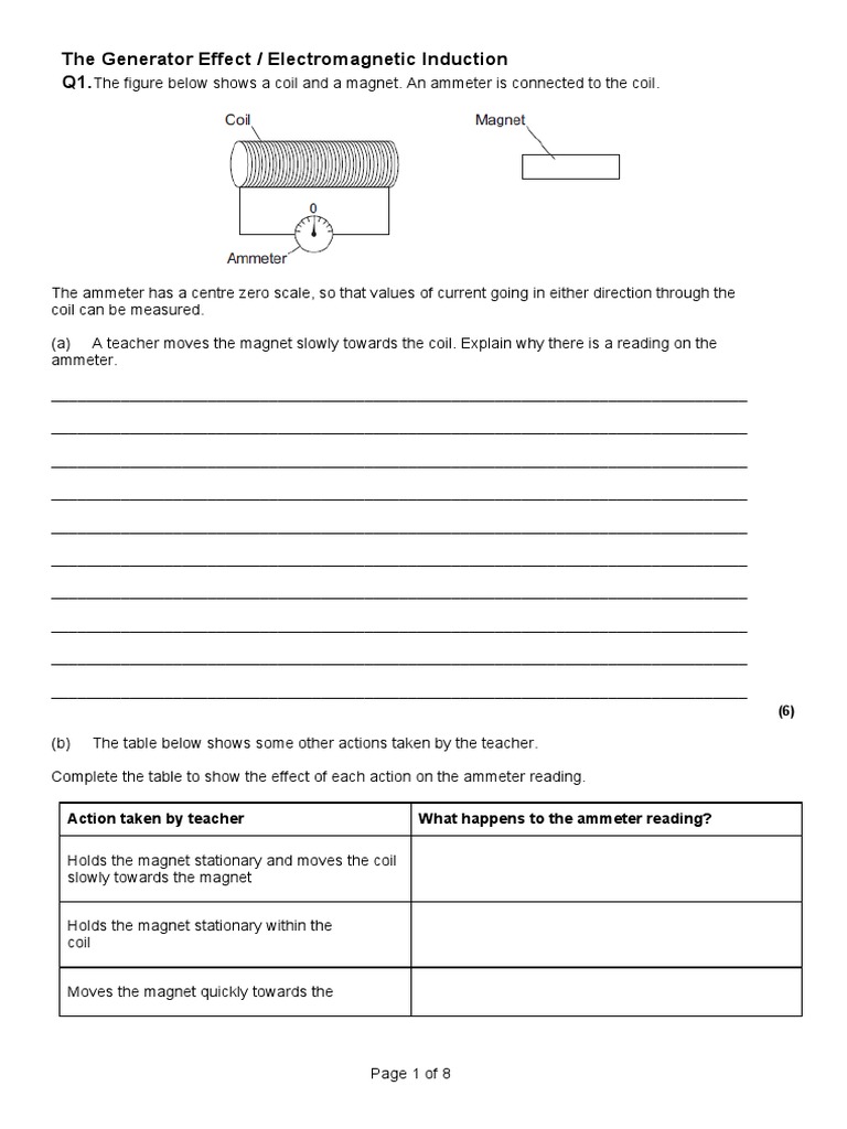 P7.5 The Generator Effect Exam Q | PDF | Inductor | Electric Generator