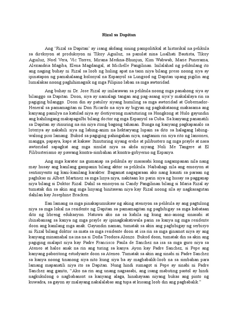 Rizal Sa Dapitan Critique Paper | PDF