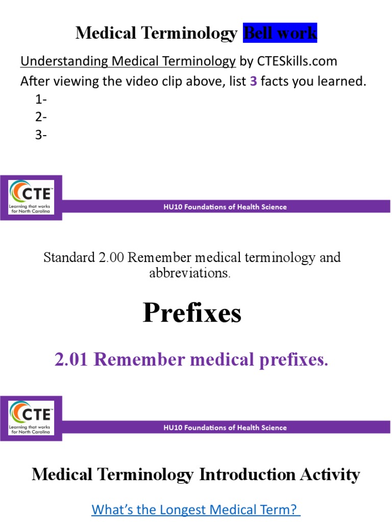 2.01 Medical Term Prefixes | PDF | Medicine | Medical Specialties