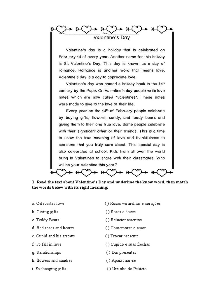 Valentine's Day Vocabulary and Facts | PDF