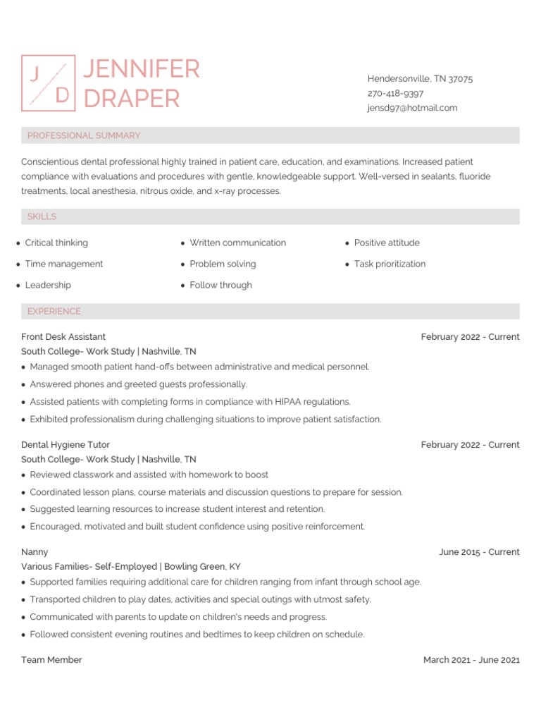 Jennifer Draper Resume | PDF | Nursing | Patient