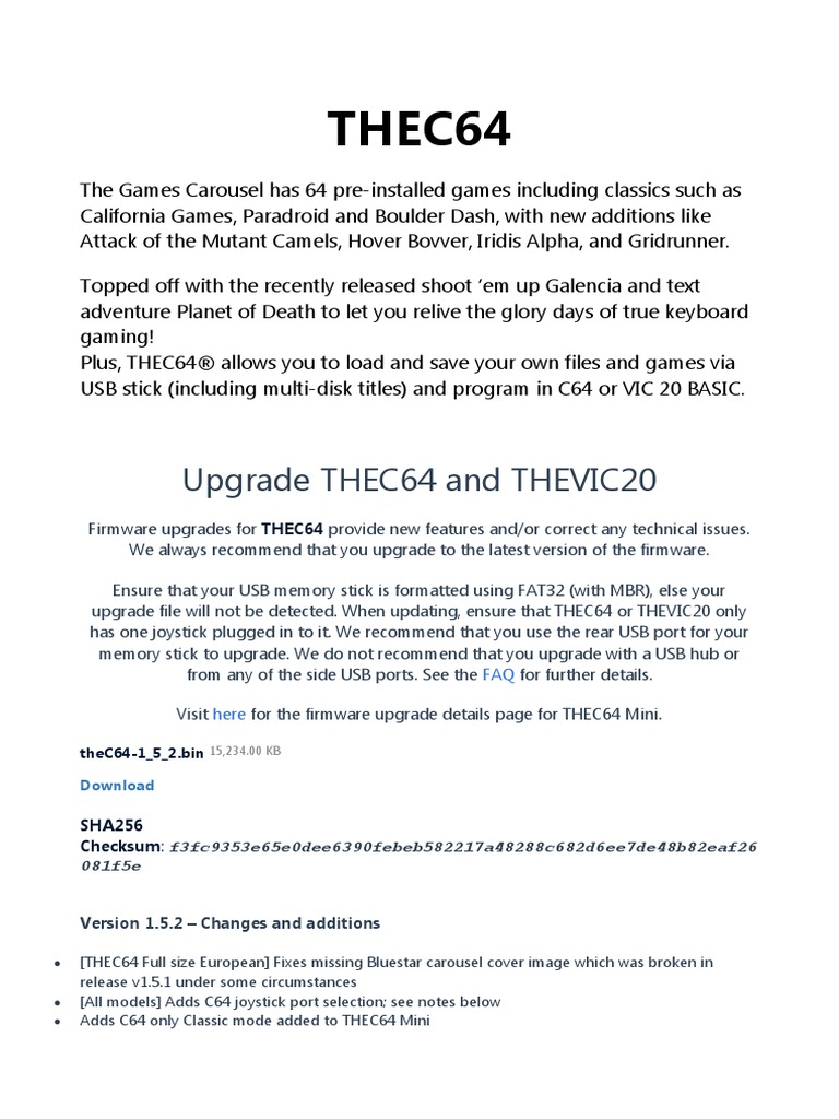 THEC64: Upgrade THEC64 and THEVIC20 | PDF | Computer File | Usb Flash Drive