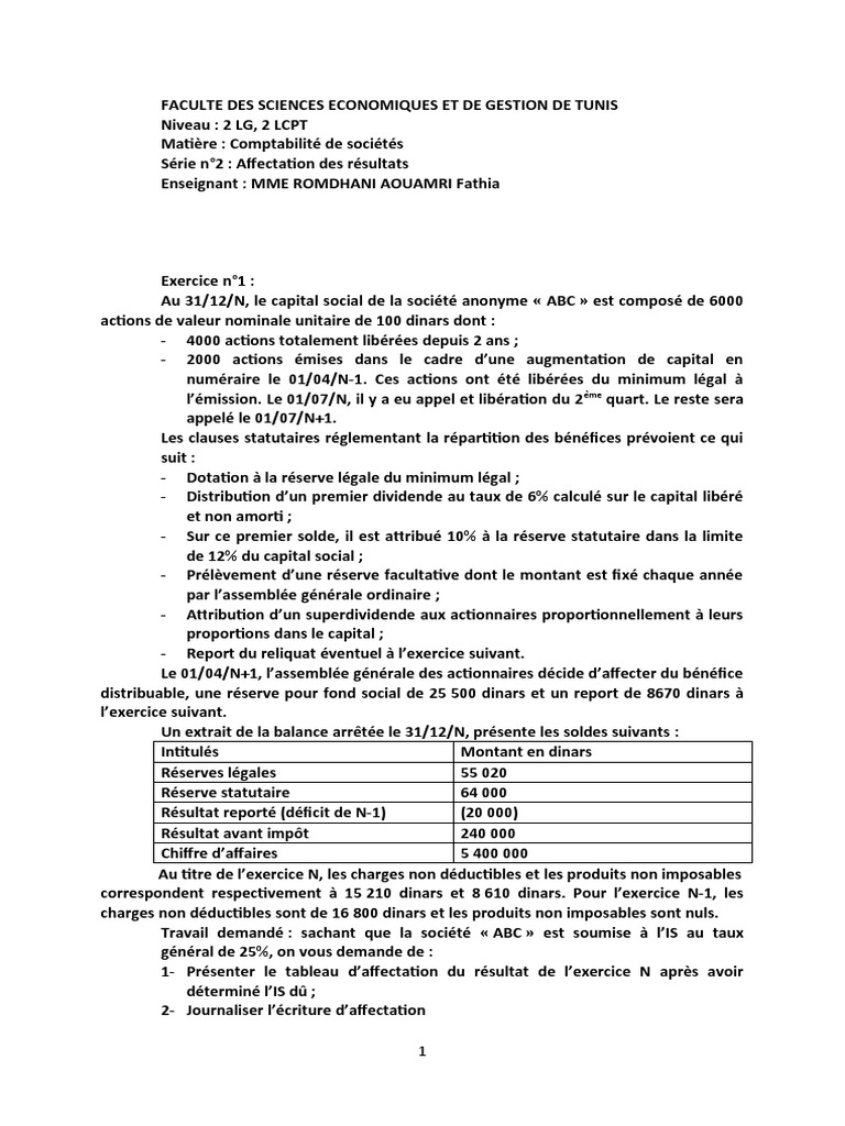 Affectation des résultats en comptabilité | PDF | Dividende | Actionnaire