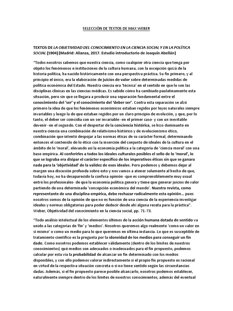 Selección Textos Tema 8. Weber | PDF | Conocimiento | Realidad