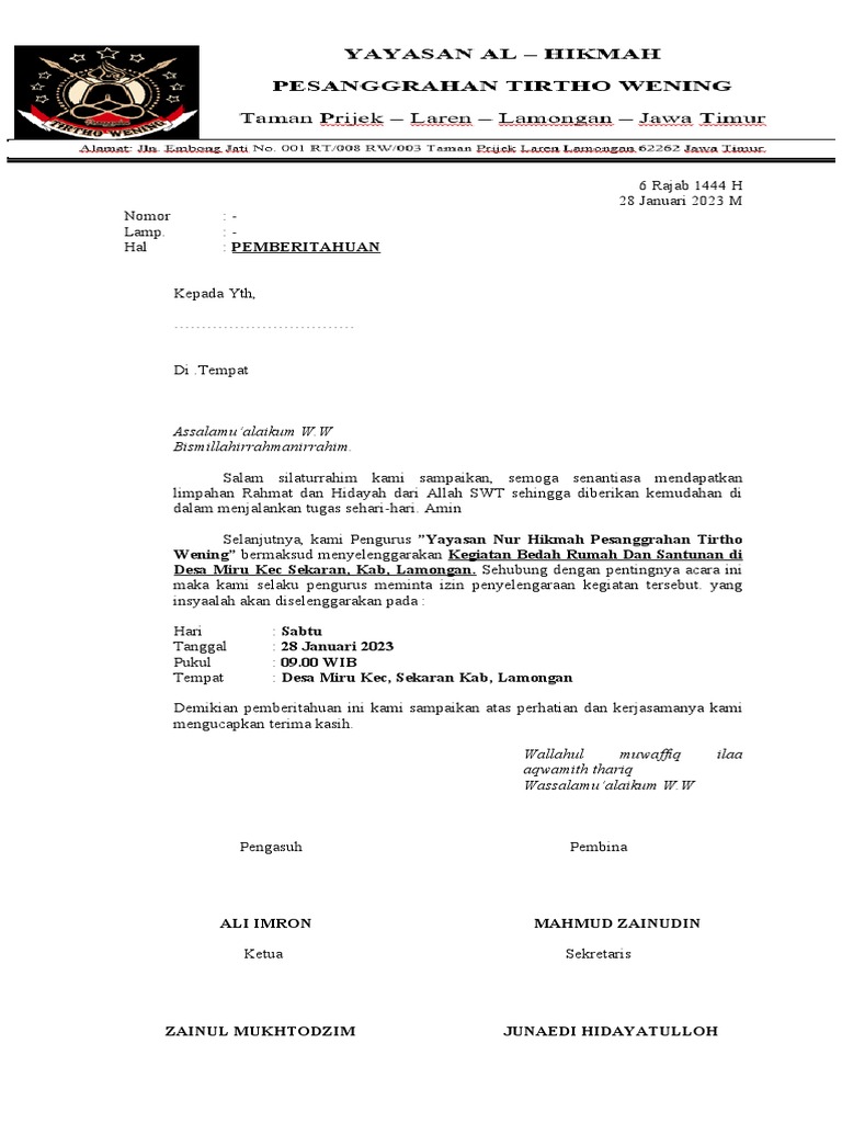 Contoh Surat Pemberitahuan | PDF