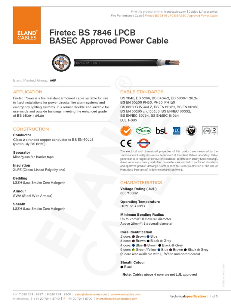 Firetec Bs 7846 LPCB Basec Approved Power Cable | PDF | Wire ...