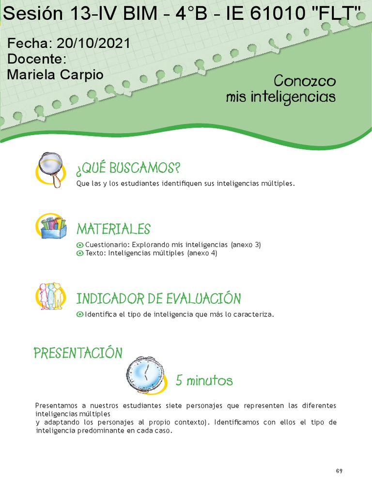 s13-IV BIM - TUT 4°B - CONOZCO MIS INTELIGENCIAS - 20.10.2021 | PDF | Inteligencia | Cognición