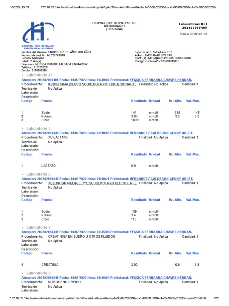 Lab Oratorios | PDF | Medicina CLINICA | Fisiología