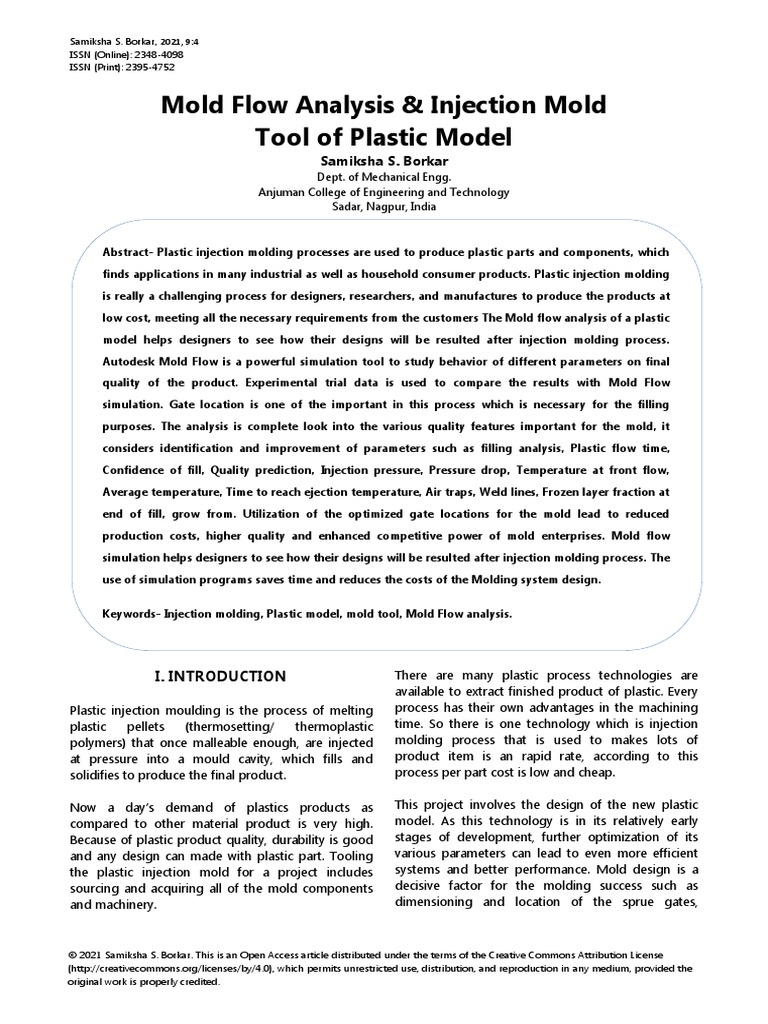 Mold Flow Analysis & Injection Mold Tool of Plastic Model | PDF ...