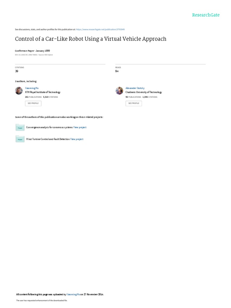 Control of A Car-Like Robot Using A Virtual Vehicl | PDF | Kinematics ...