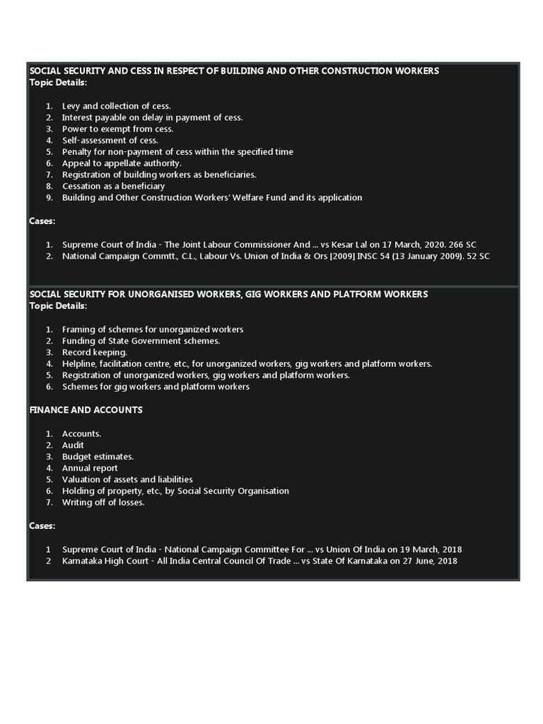 Social Security and Cess in Respect of Building and Other Construction Workers | Download Free ...