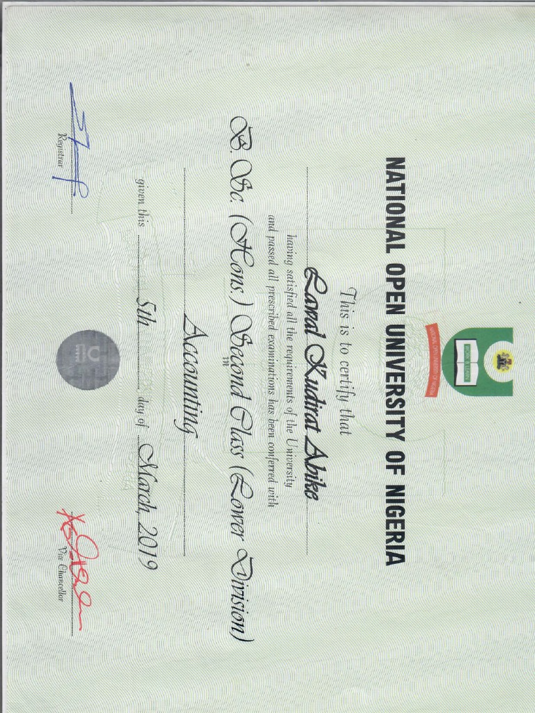 Kudirat Lawal B.SC Certificate | PDF