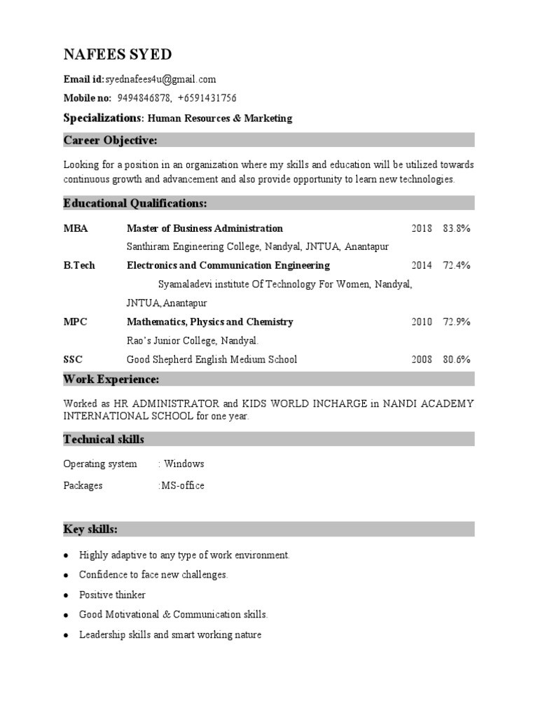 Syed Nafees Resume | PDF | Smart Card