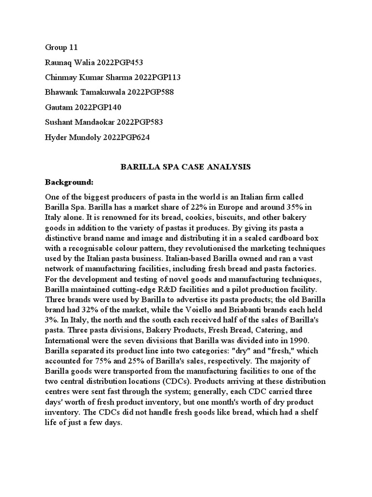 Barilla Spa Group 11 | PDF | Inventory | Sales