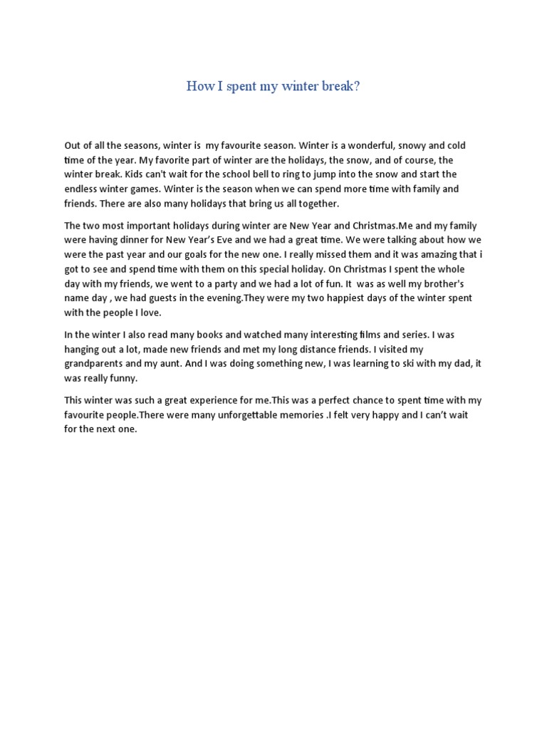 My Memorable Winter Break Experience | PDF