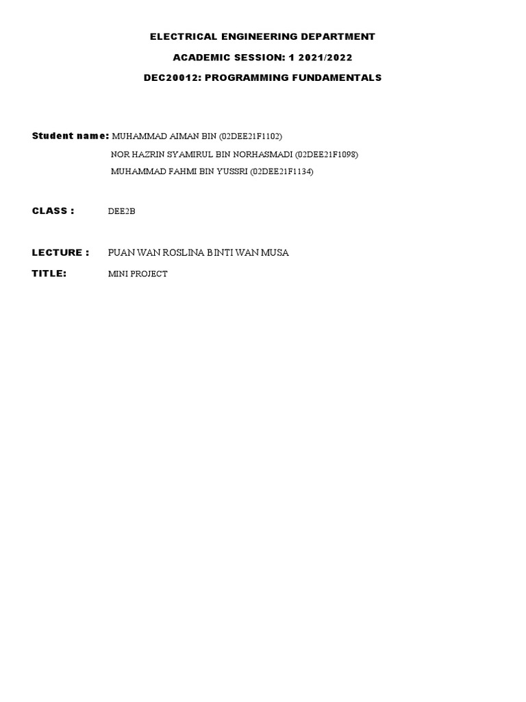 Mini Project Programming Fundamentals | Download Free PDF | Business | Computer Programming