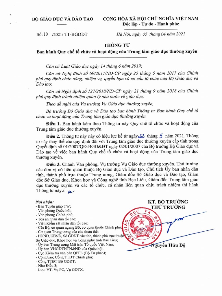 Quy Che To Chuc Va Hoat Dong Cua Trung Tam Giao Duc Thuong Xuyen ...