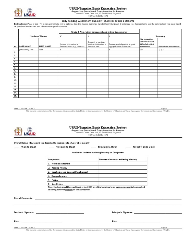 Erac - Early - Reading - Assessment - Checklist - Grade - 2 - Mar2012 ...