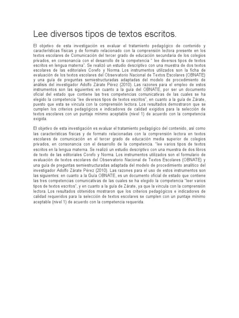 Lee Diversos Tipos de Textos Escritos | Descargar gratis PDF | Comprensión lectora | Evaluación