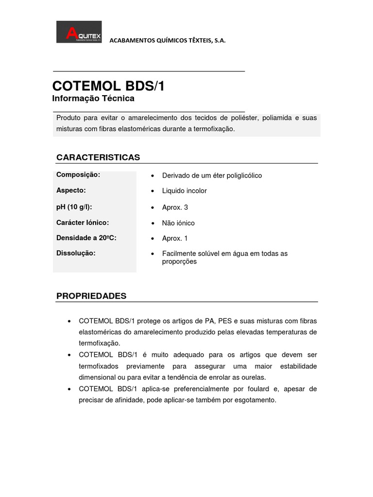 LT Cotemol BDS1 | PDF | Substancias químicas | Materiais