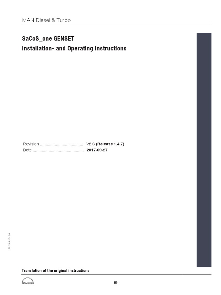 SaCoSone GENSET Installation and Operating Instructions Licensee Release 1.4.7 en V2.6 ...
