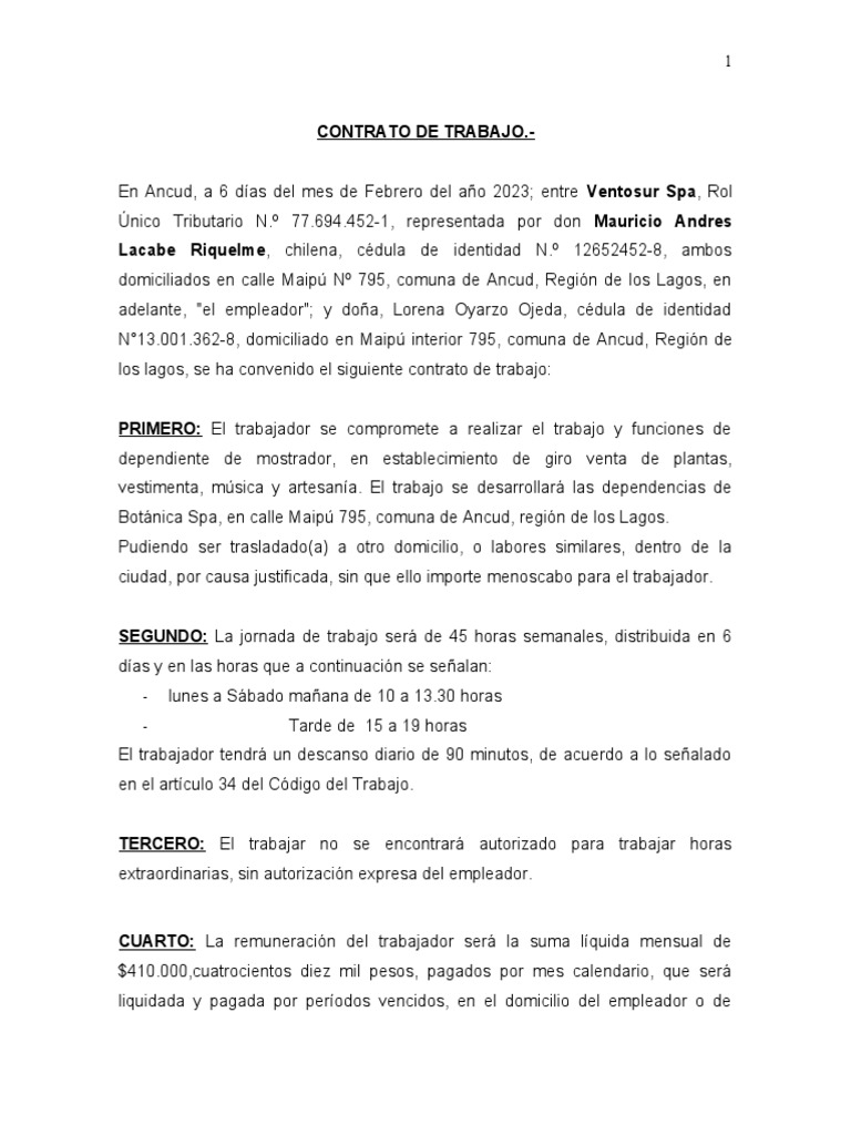 Modelo De Contrato Indefinido Para Rellenar En Word