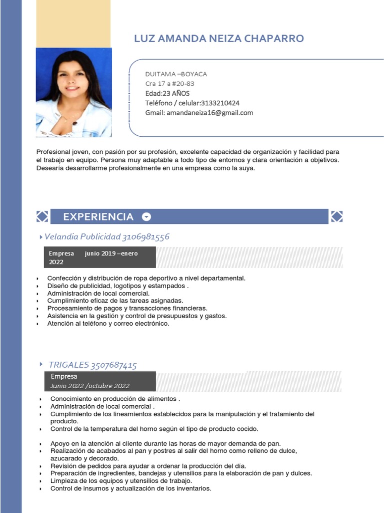 Hoja de Vida Amanda | PDF | Panes