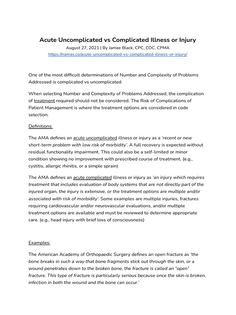 Acute Uncomplicated Vs Complicated Illness or Injury | PDF | Injury ...