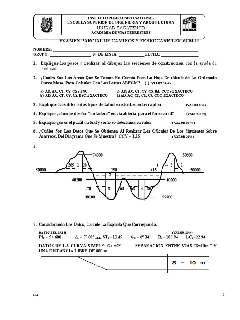 3°examen de CAMINOS Y FFCC 6CM11 | PDF