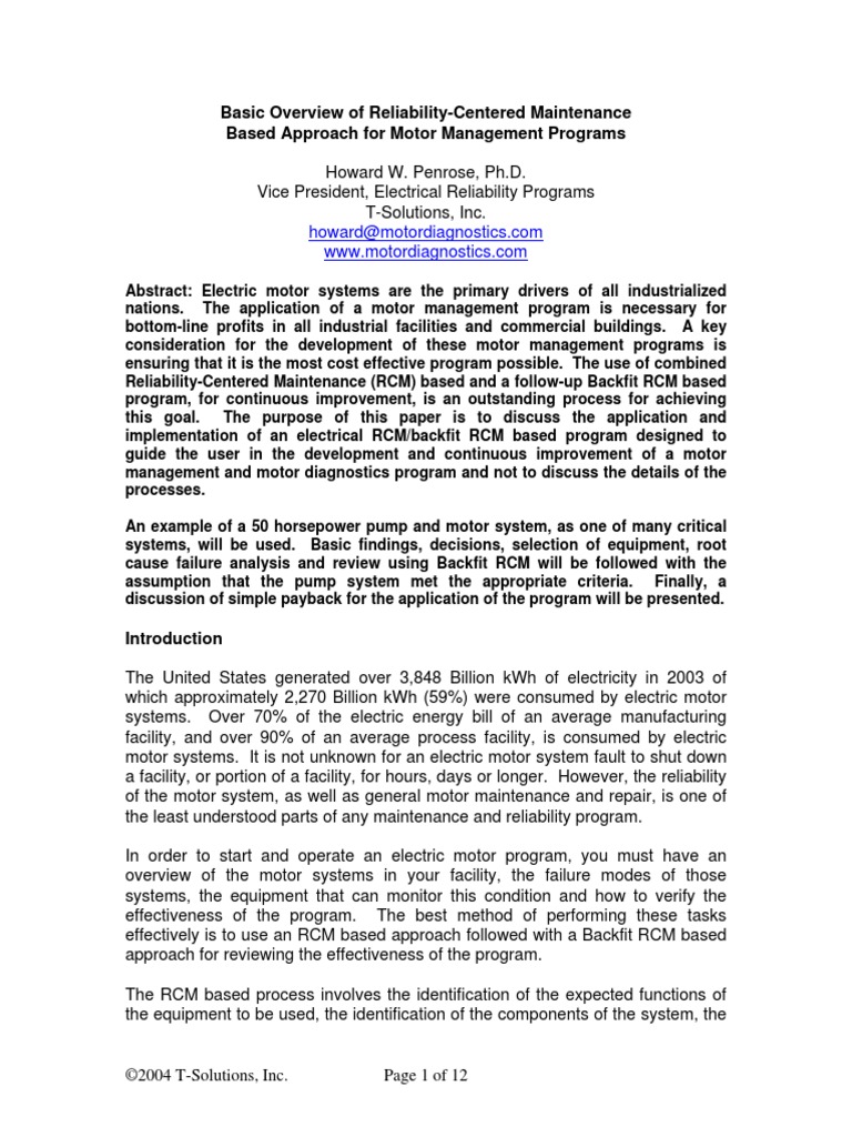 4 Motor RCM | PDF | Electric Motor | Reliability Engineering