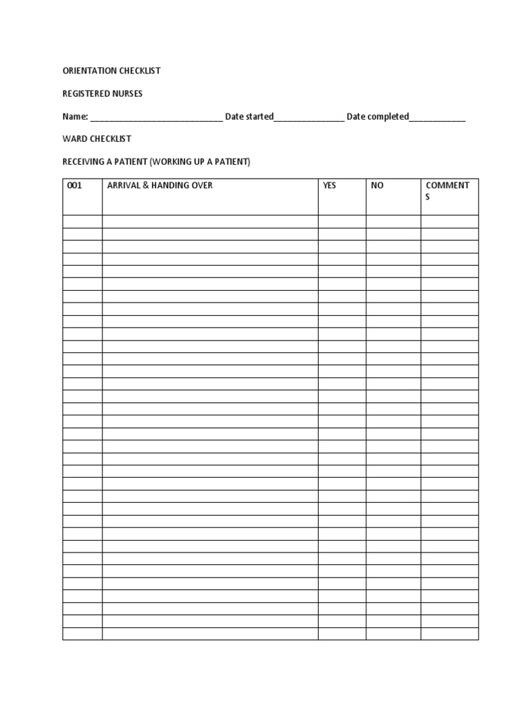 Nurse Orientation Checklist Template | PDF | Finance & Money Management