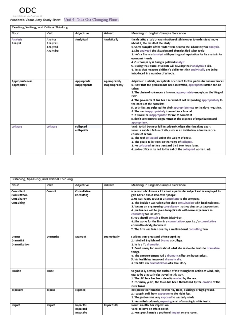 Academic Vocab LS Level 3 Unit 4 | PDF | English Language | Erosion