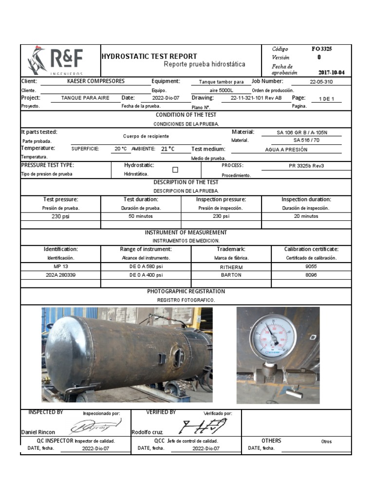 FO 3325 Prueba Hidrostatica | PDF | Metrología | Presión