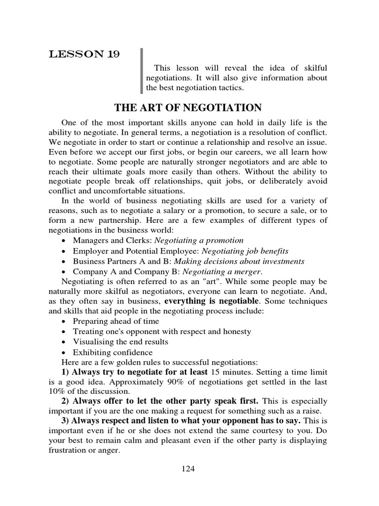 Lesson 19 | PDF | Negotiation | Employment